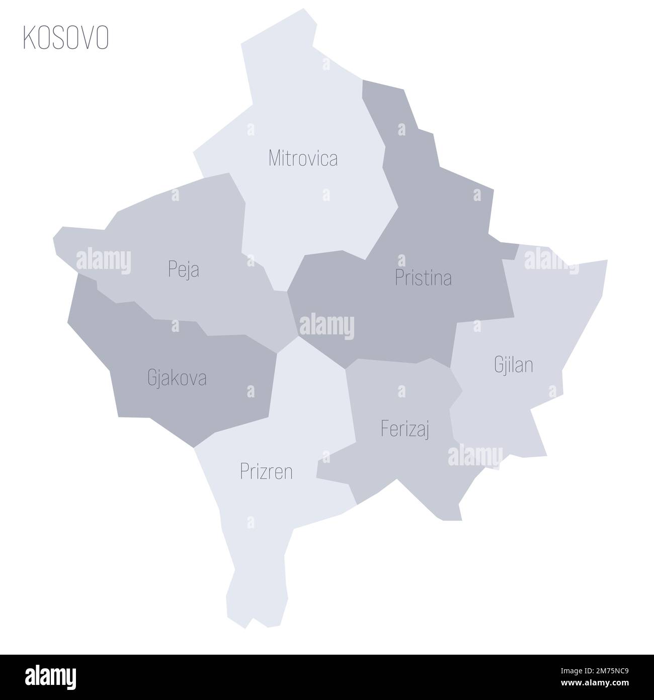 Kosovo political map of administrative divisions - districts. Grey vector map with labels Stock ...