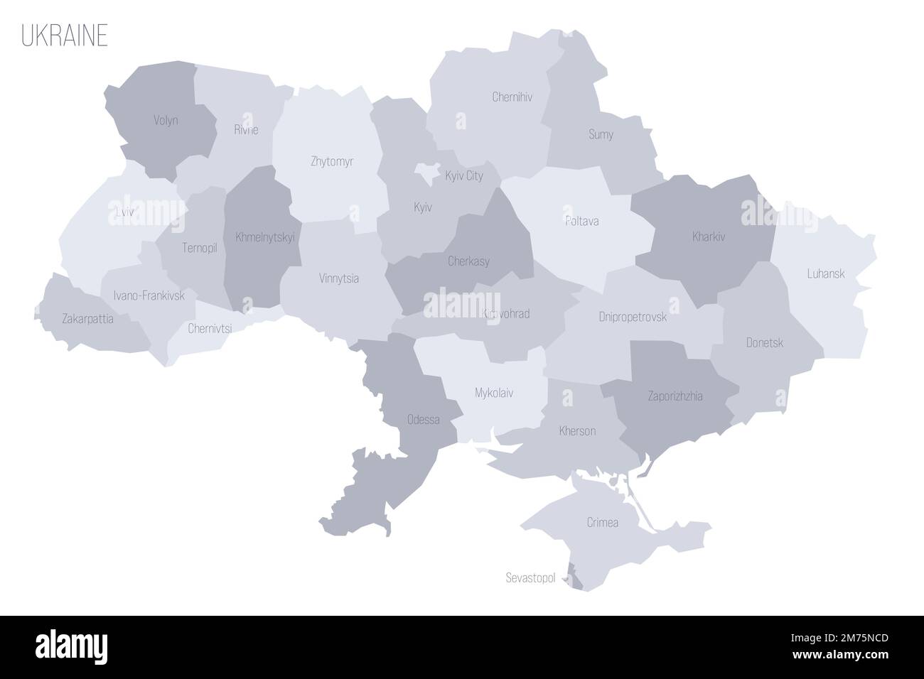 Ukraine political map of administrative divisions - regions, two cities ...