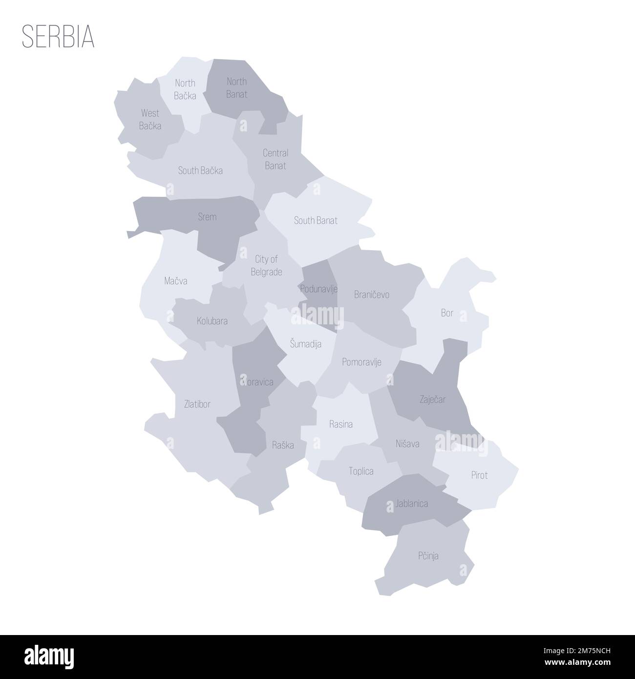Serbia political map of administrative divisions - okrugs and ...
