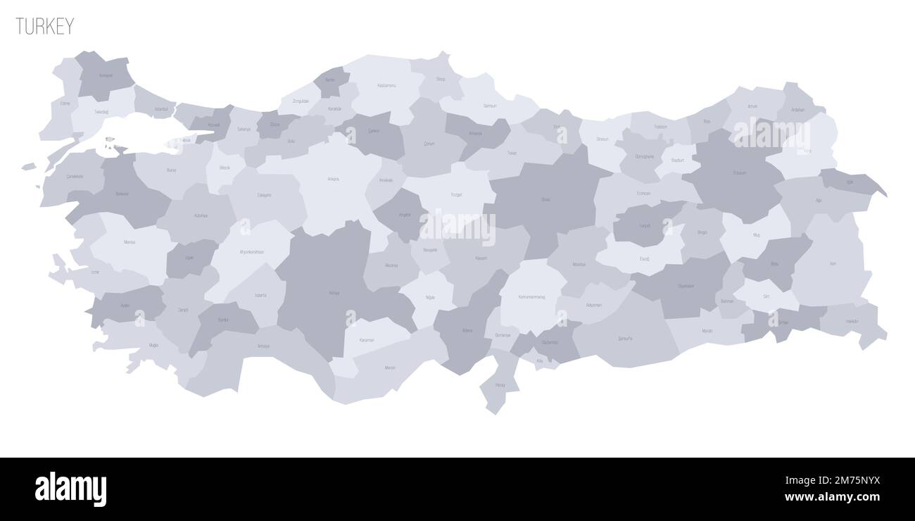 Turkey political map of administrative divisions - provinces. Grey ...