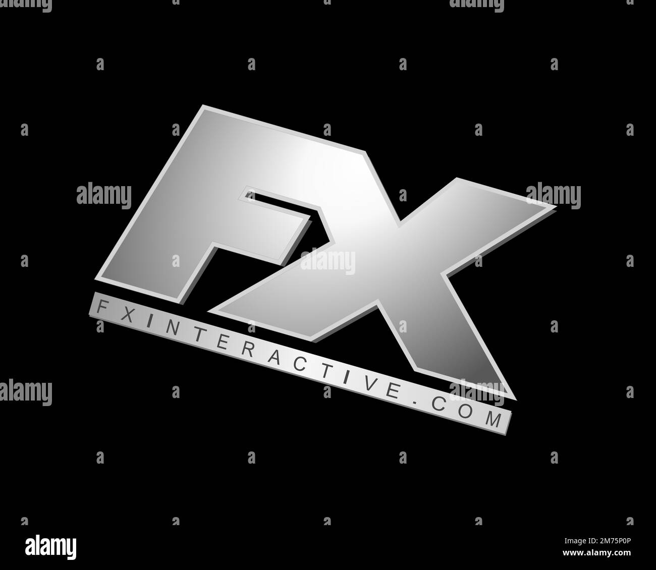 FX Interactive, rotated logo, black background B Stock Photo - Alamy