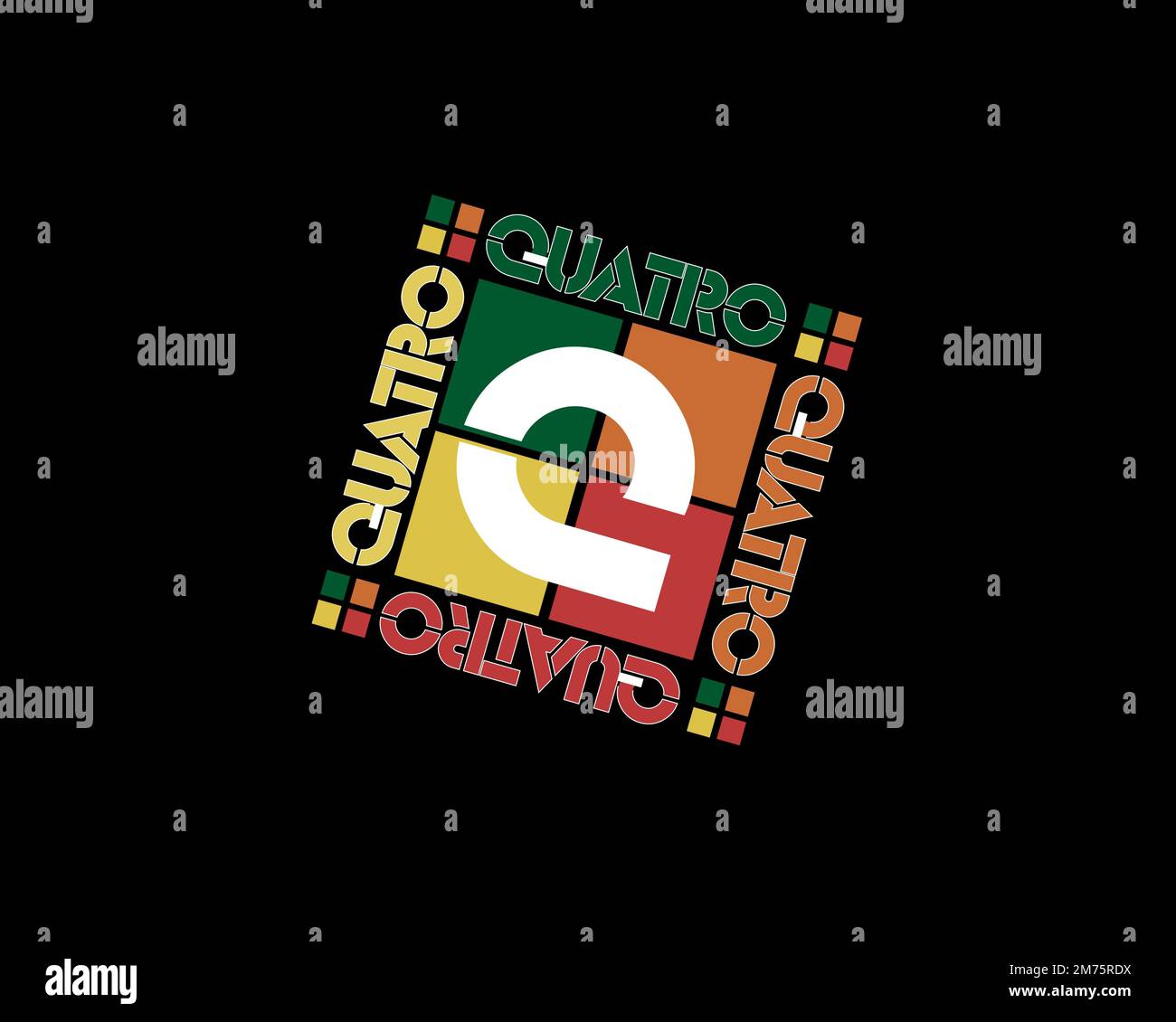 Quatro drinks company, rotated logo, black background B Stock Photo - Alamy