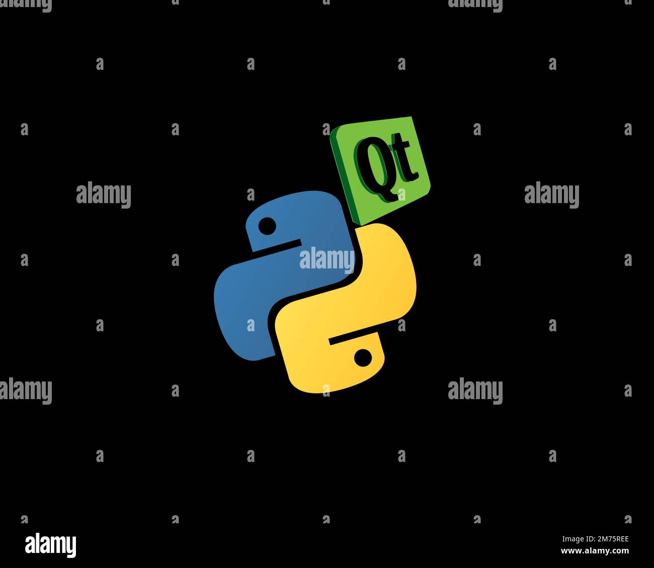 PyQt, rotated logo, black background Stock Photo - Alamy