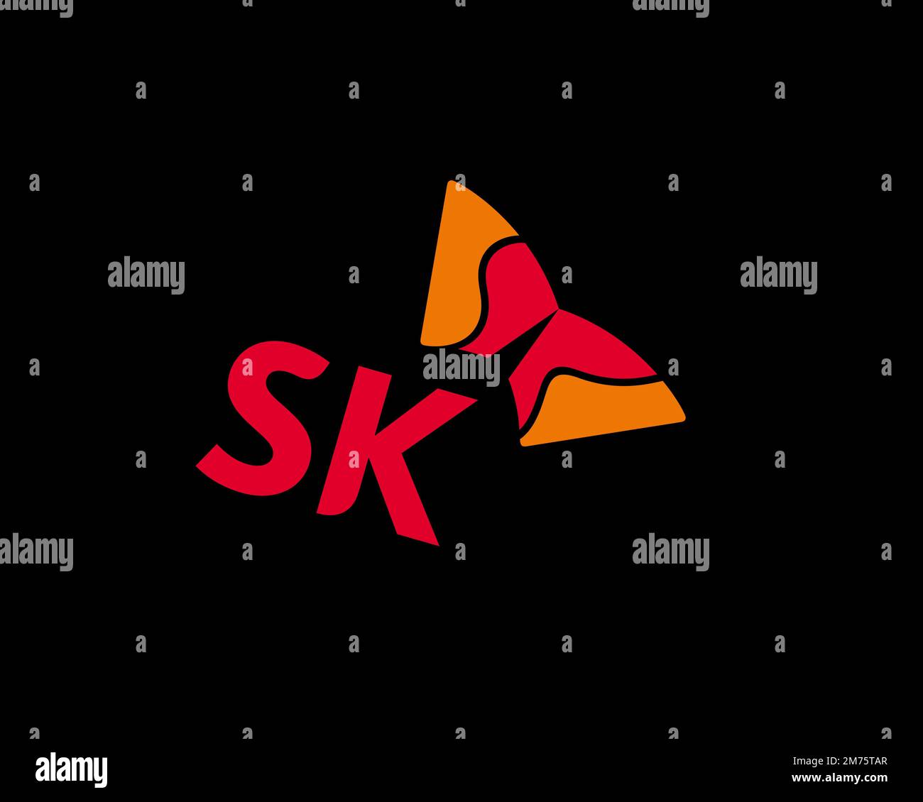 SK Group, rotated logo, black background B Stock Photo - Alamy