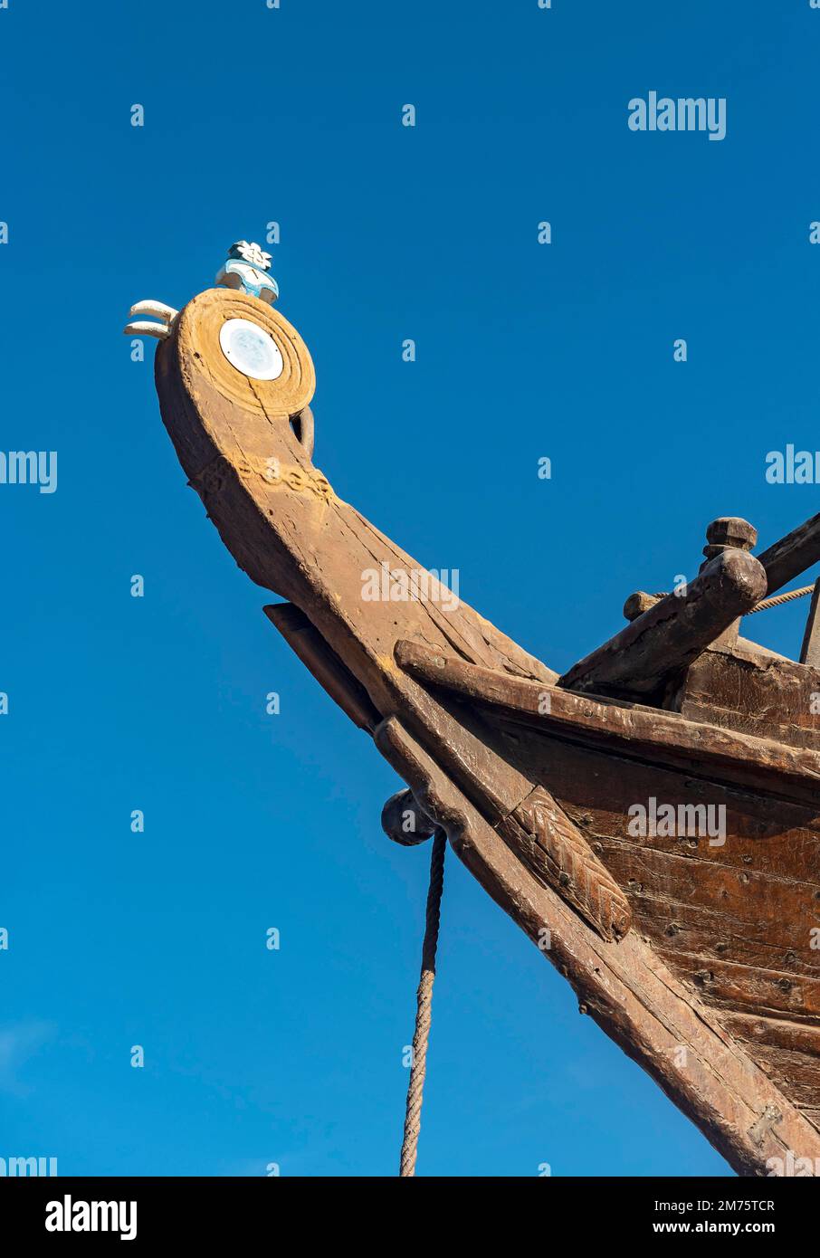 Close-up of bow, Fatah Al- Khair, traditional Omani dhow ship, Sur ...