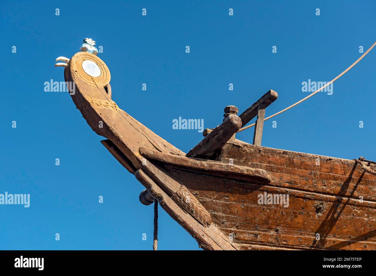 Close-up of bow, Fatah Al- Khair, traditional Omani dhow ship, Sur ...