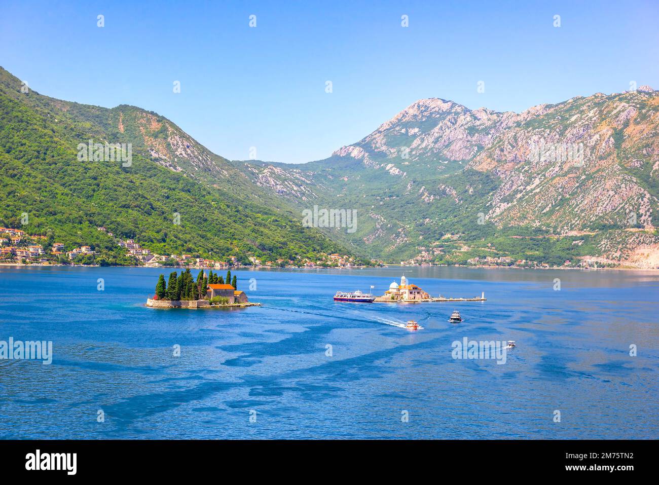 Famous islands in Adriatic sea among mountains of Montenegro Stock ...