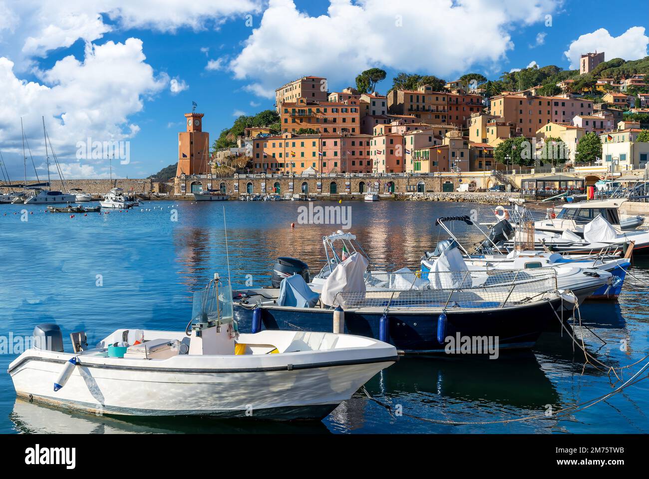 Landscape with Rio Marina village and harbour, Elba islands, Tuscany ...