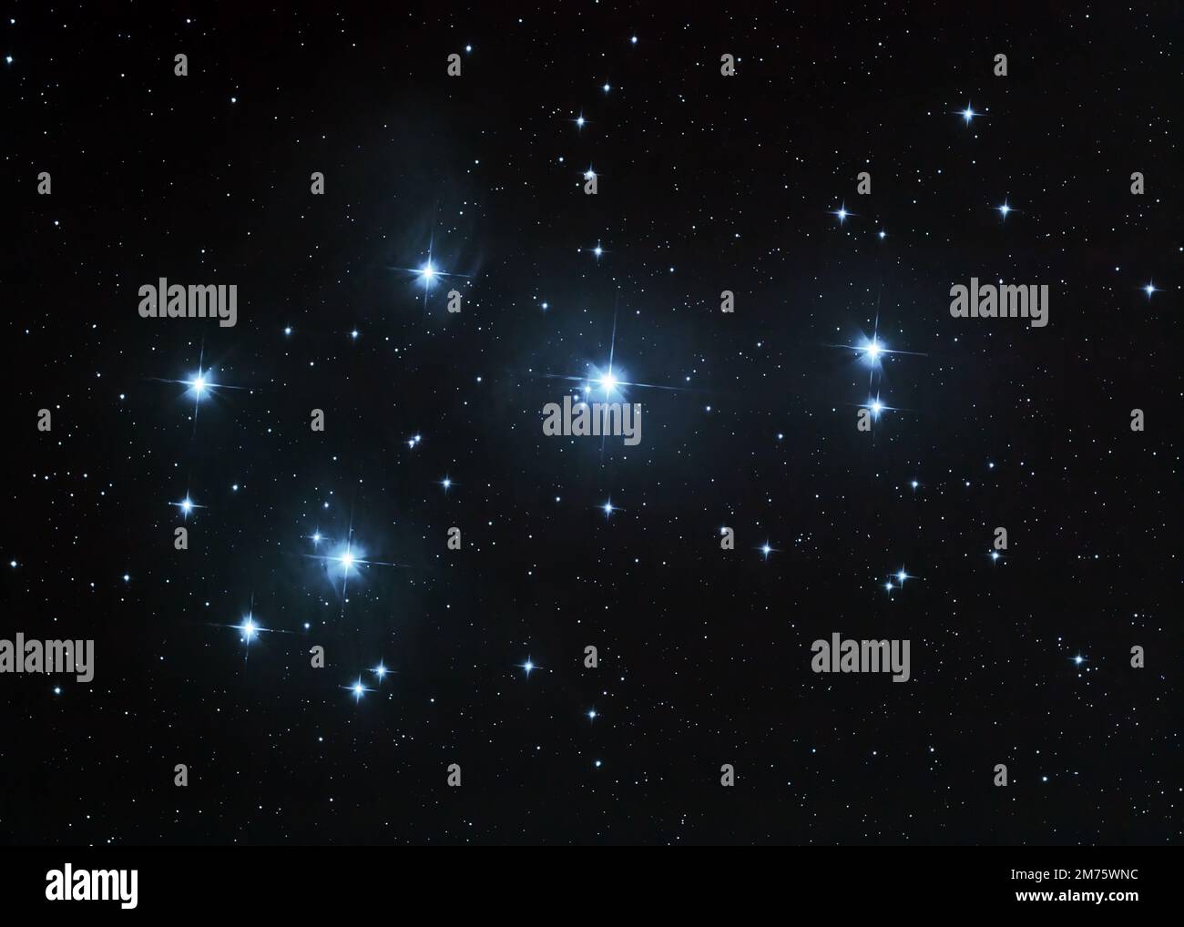A beautiful scene of Plejades Stars Seven Sisters in the black sky ...