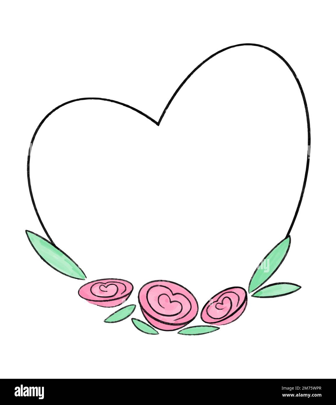 Heart shaped vector frame decorated with roses and peonies hand drawn ...