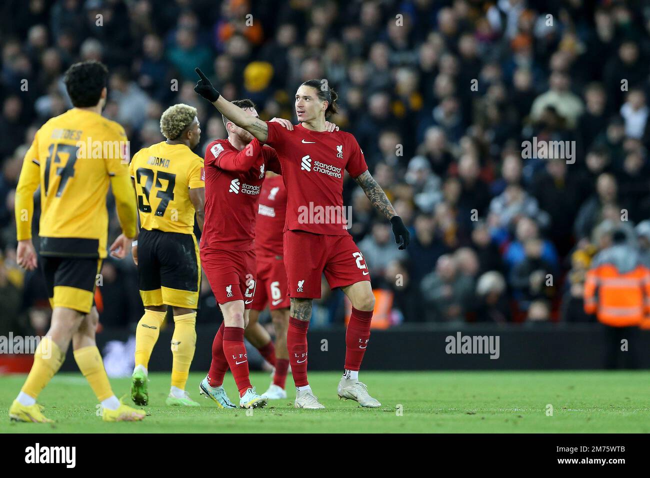 Liverpool, UK. 07th Jan, 2023. Darwin Nunez of Liverpool celebrates ...