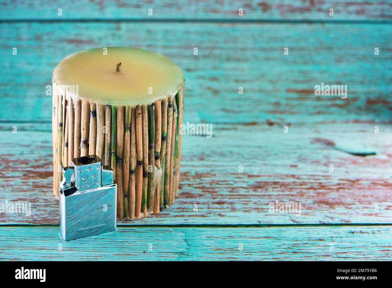 bamboo candle for peace and calm zen mood warn wood background Stock ...