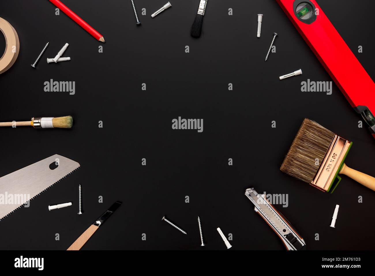 set of tools like hammer and saw for renovating Stock Photo - Alamy