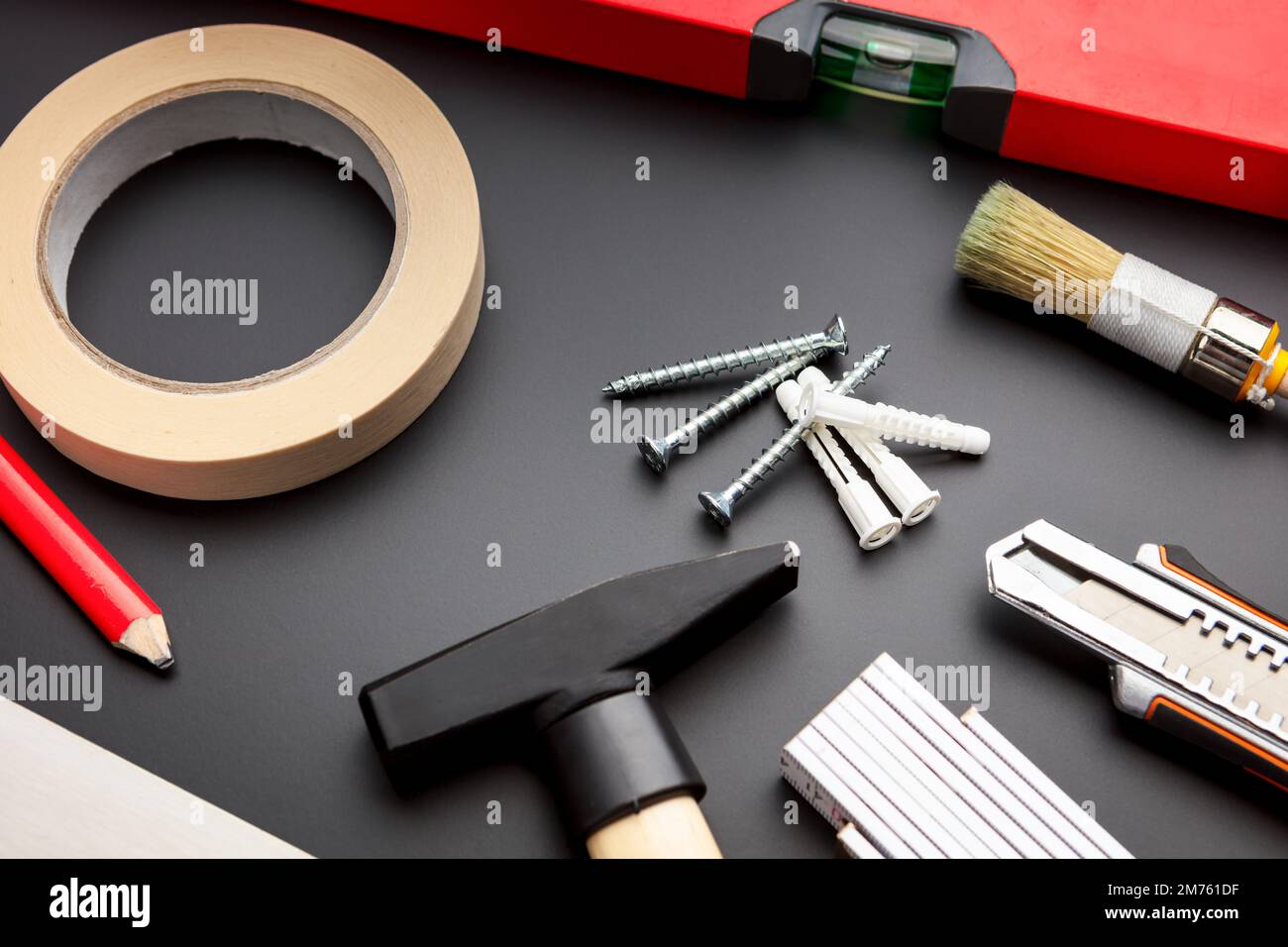 set of tools like hammer and saw for renovating Stock Photo - Alamy