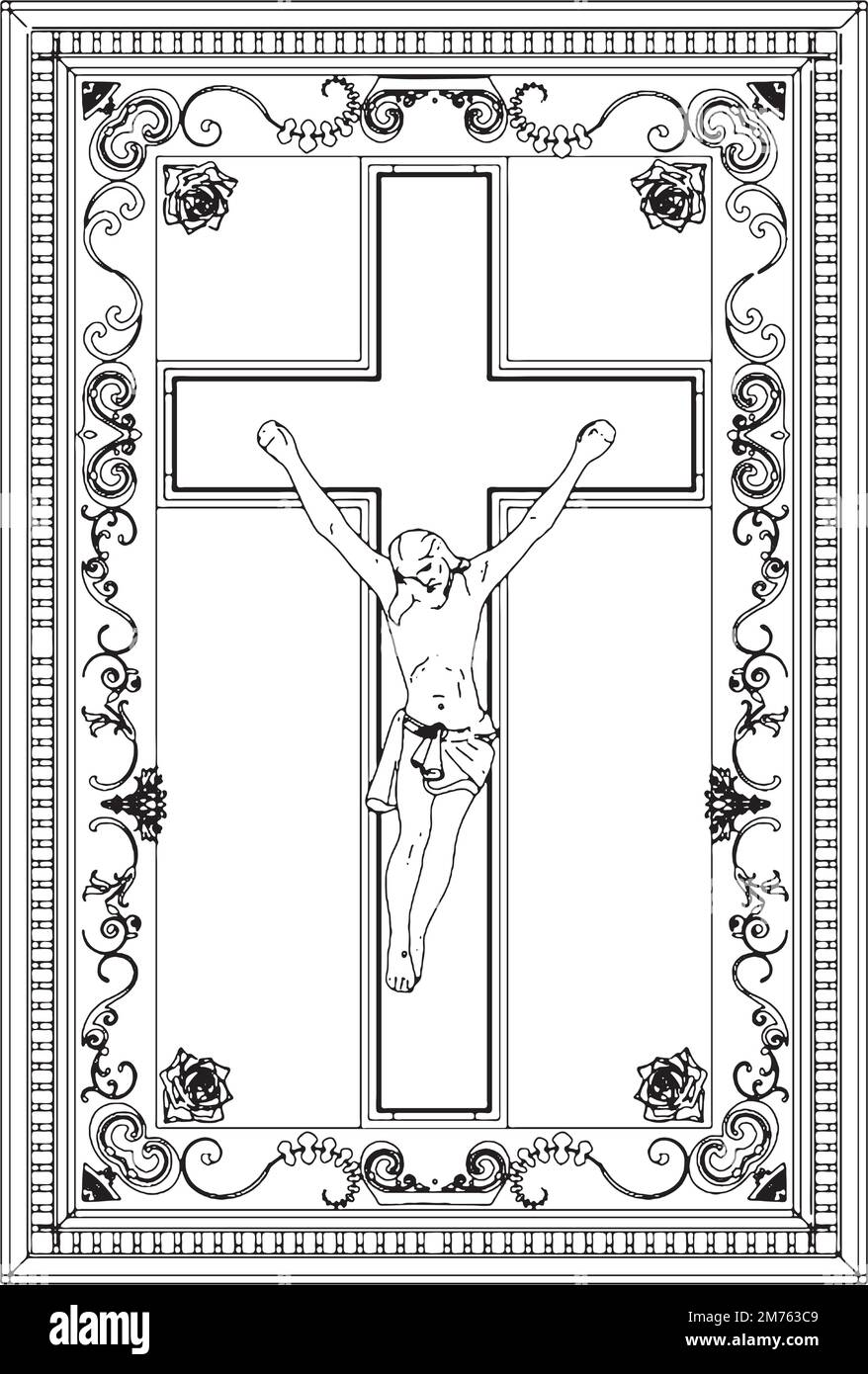 Jesus Christ Crucifix Ornamental Frame Relief Vector Stock Vector Image ...