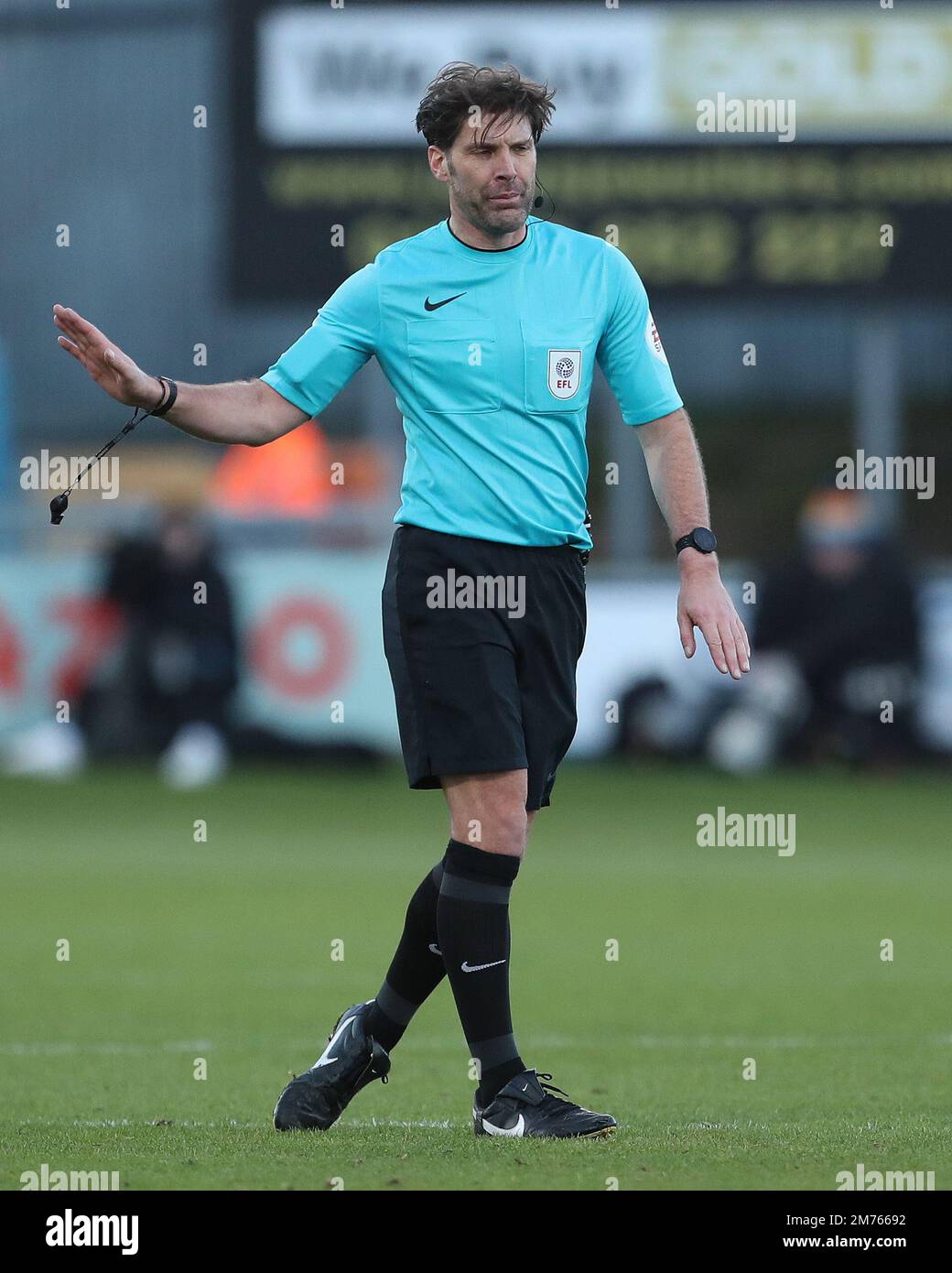 Mansfield, UK. 7th January 2023The match referee Neil Hair during the ...
