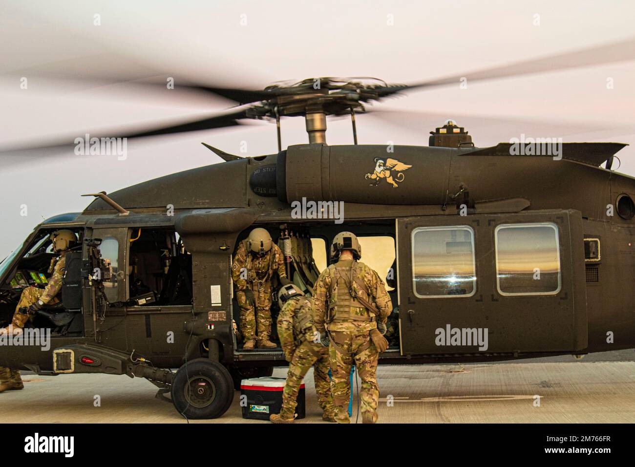 Crew members with 3rd Assault Helicopter Battalion, 142nd Aviation ...