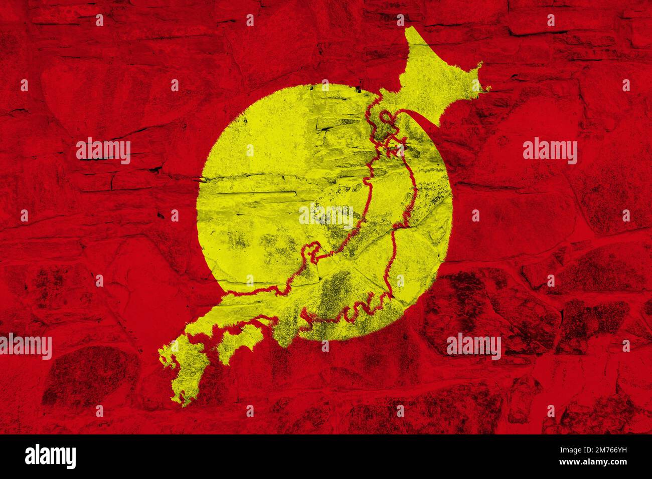 Flag of Japan and contour map of the country on the texture. Collage ...