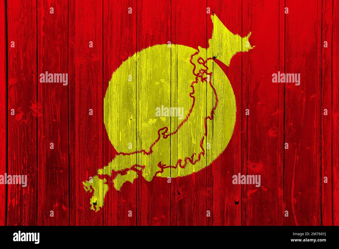 Flag of Japan and contour map of the country on the texture. Collage ...