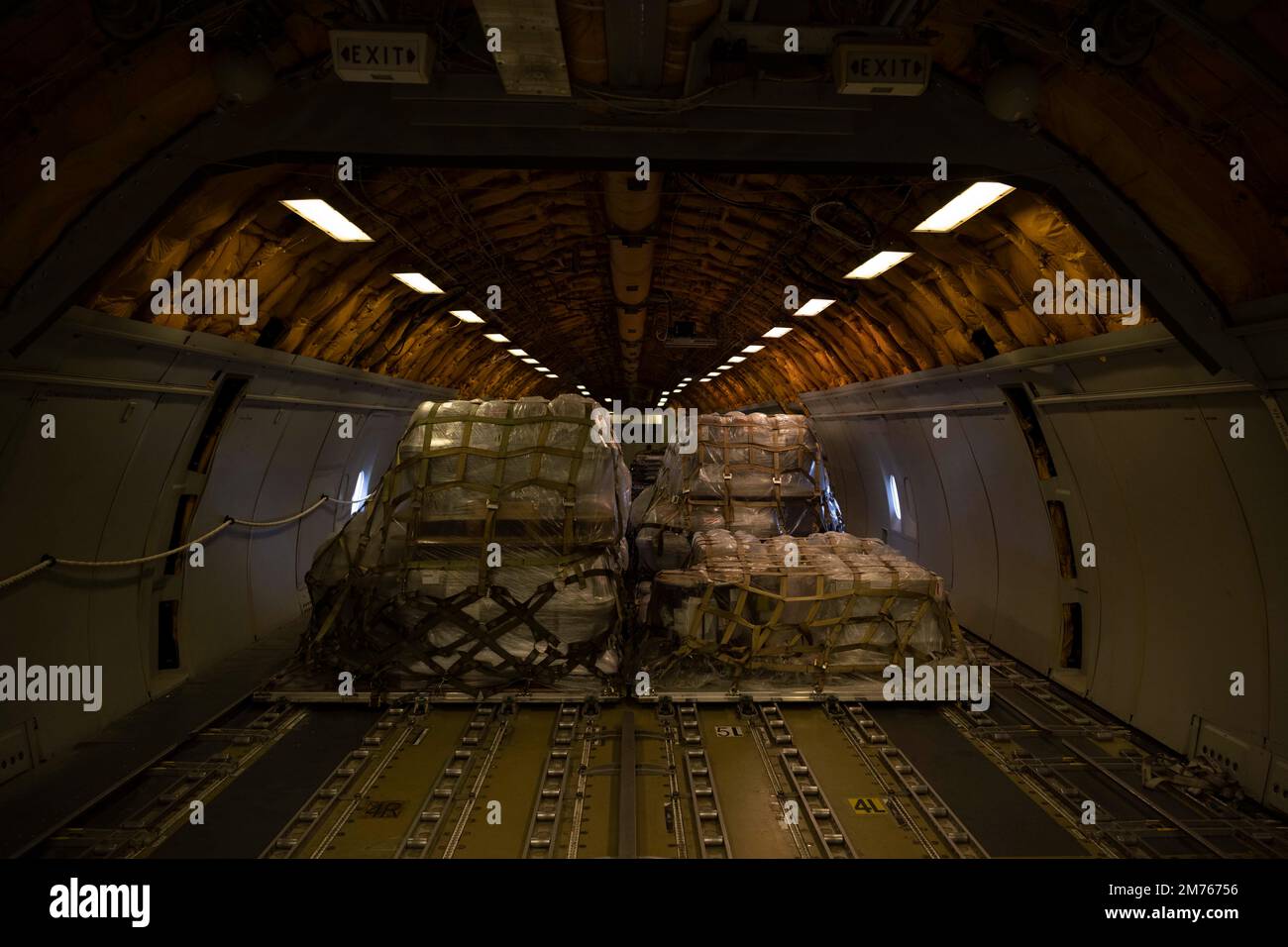 Cargo sits in the cargo bay of a KC-10 Extender assigned to Travis Air ...