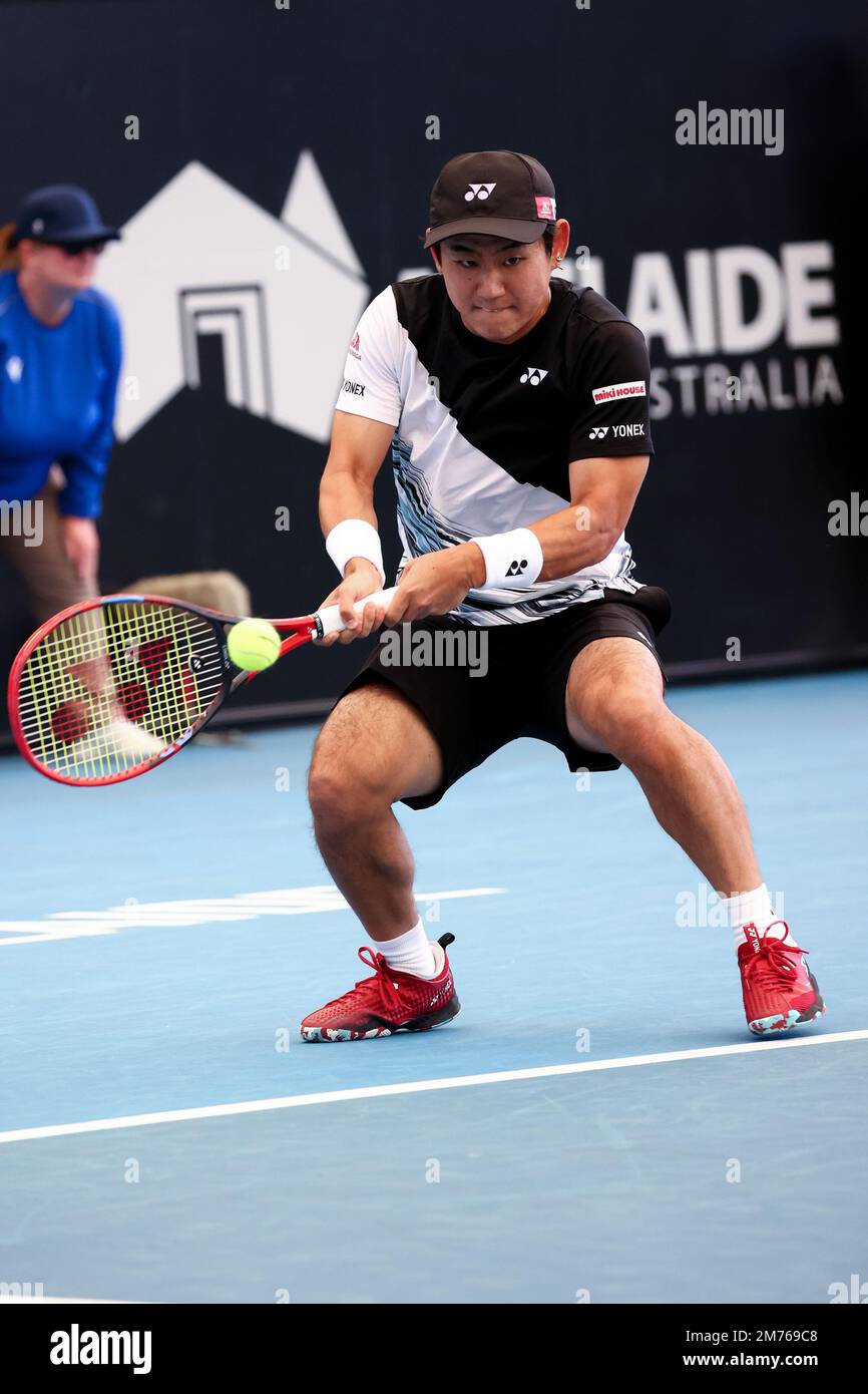 Adelaide, Australia, 7 January, 2023. Yoshihito Nishioka of Japan hits ...