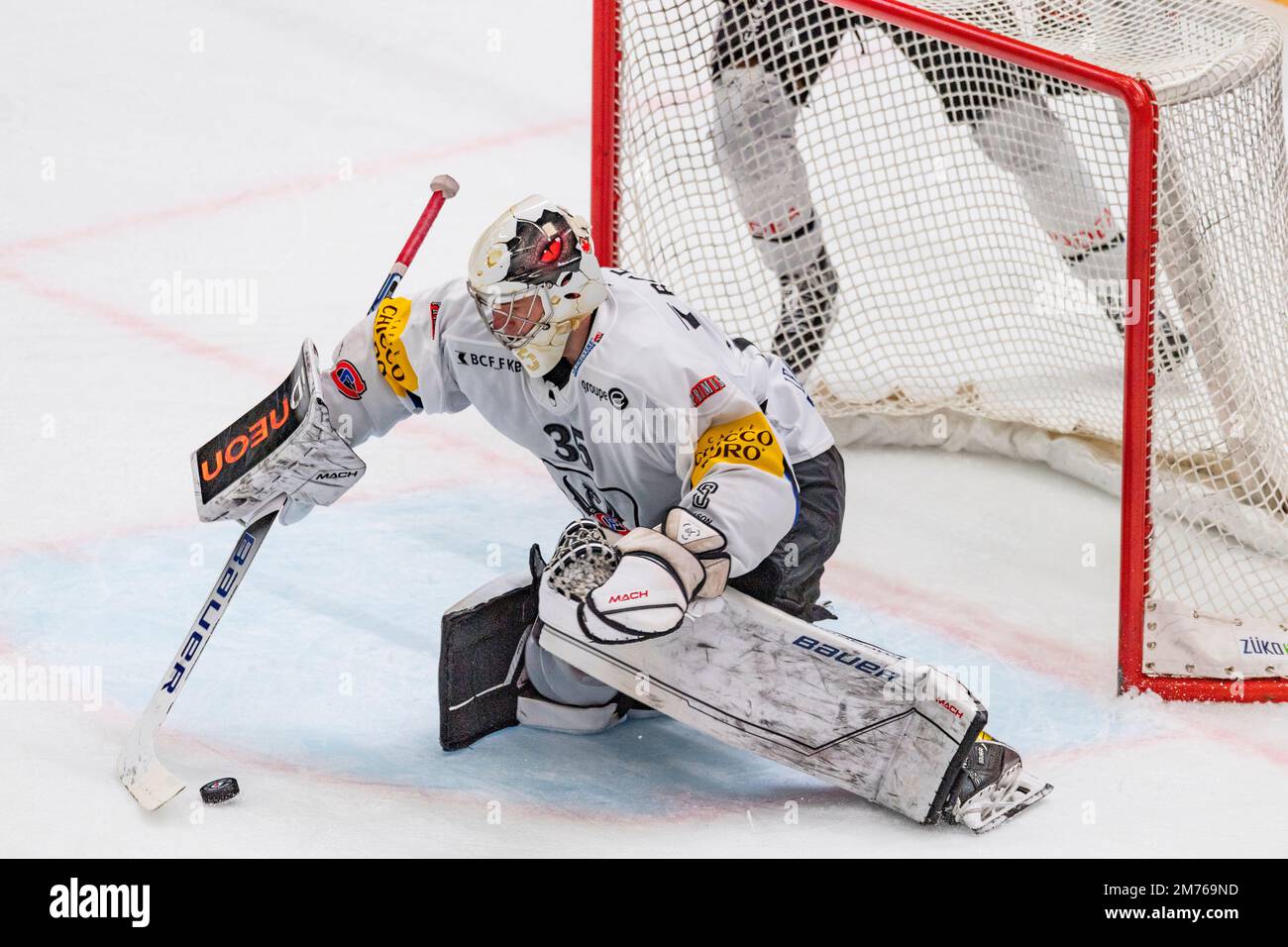 Lausanne, Switzerland. 01st July, 2023. Connor Hughes (goalie) of HC ...