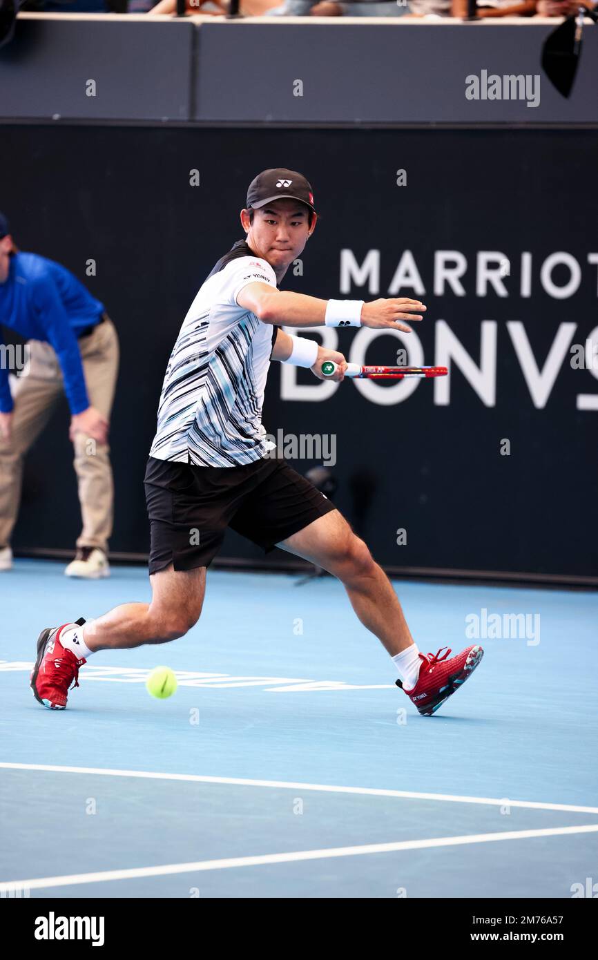 Adelaide, Australia, 7 January, 2023. Yoshihito Nishioka of Japan plays ...
