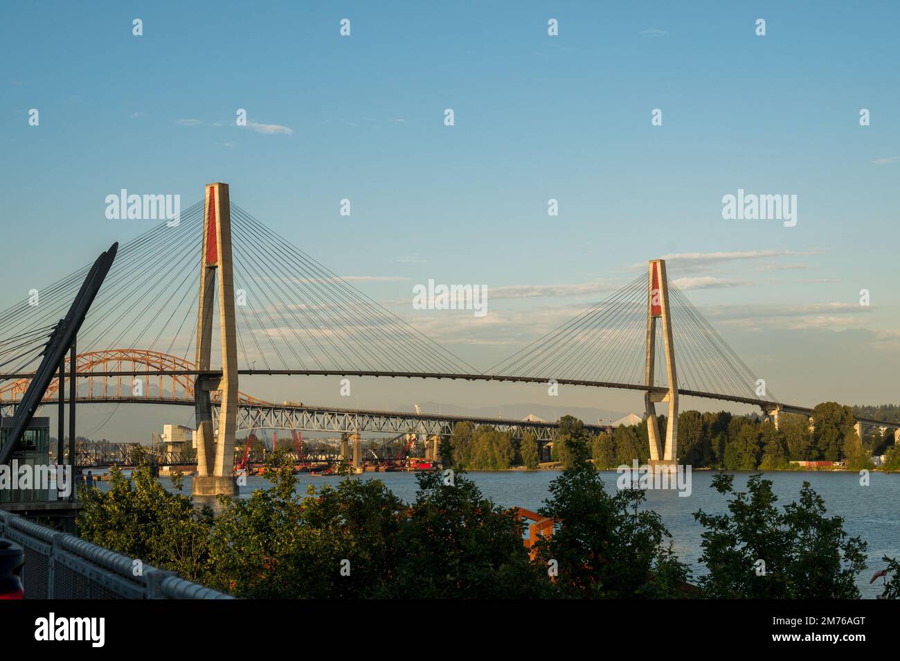 Suspension bridges across the Fraser River between New Westminster and ...