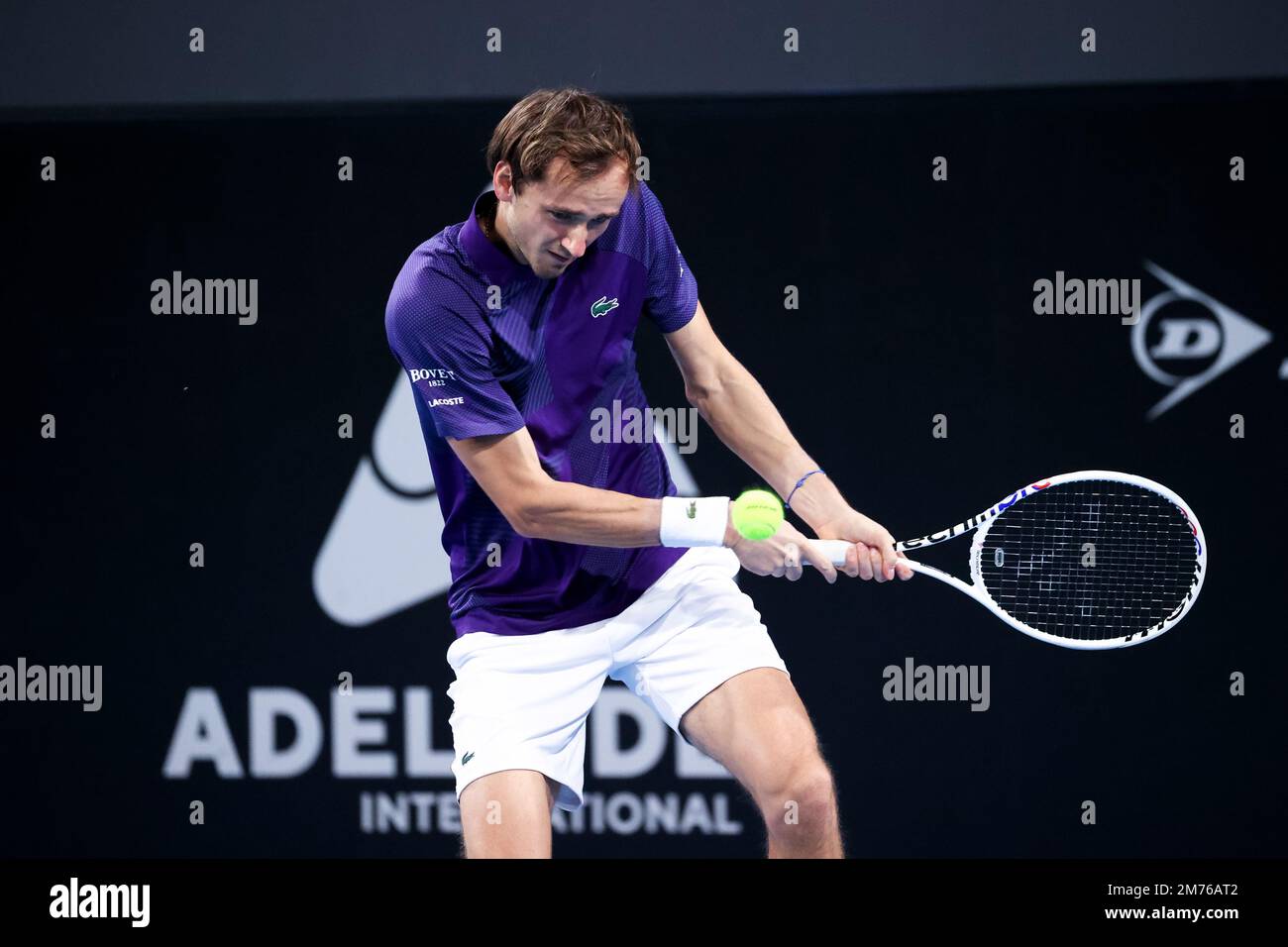 Adelaide, Australia, 7 January, 2023. Daniil Medvedev hits a backhand ...
