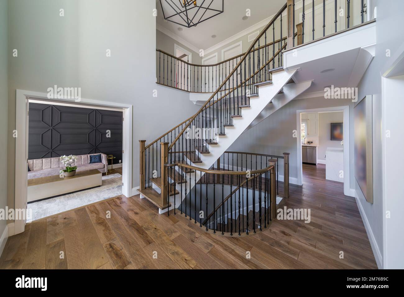 Hallway interior in a new house with art design on the wall Stock Photo ...