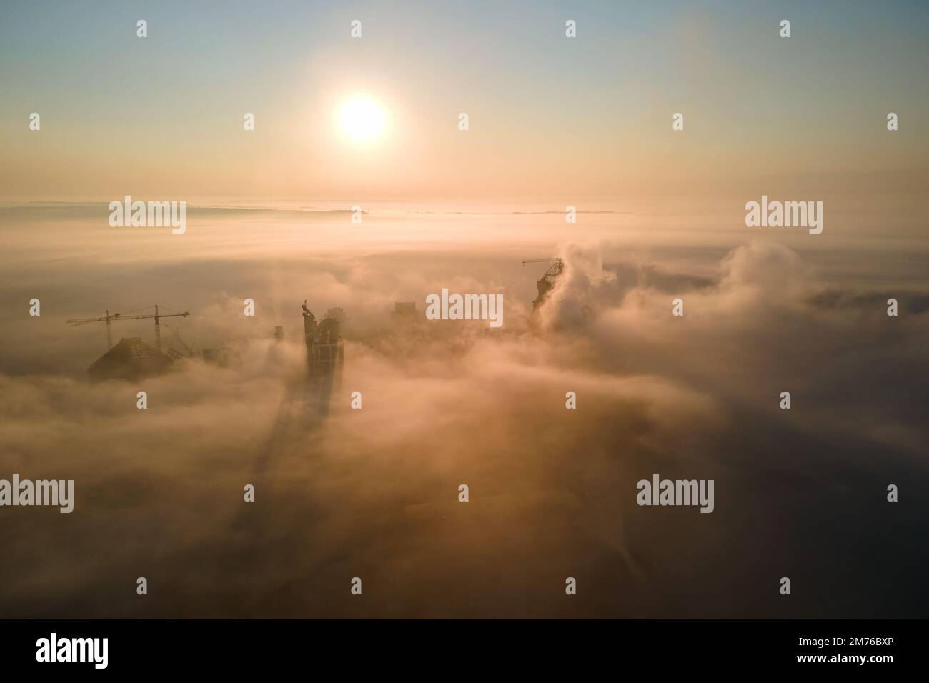 Aerial view of cement factory with high concrete plant structure and ...