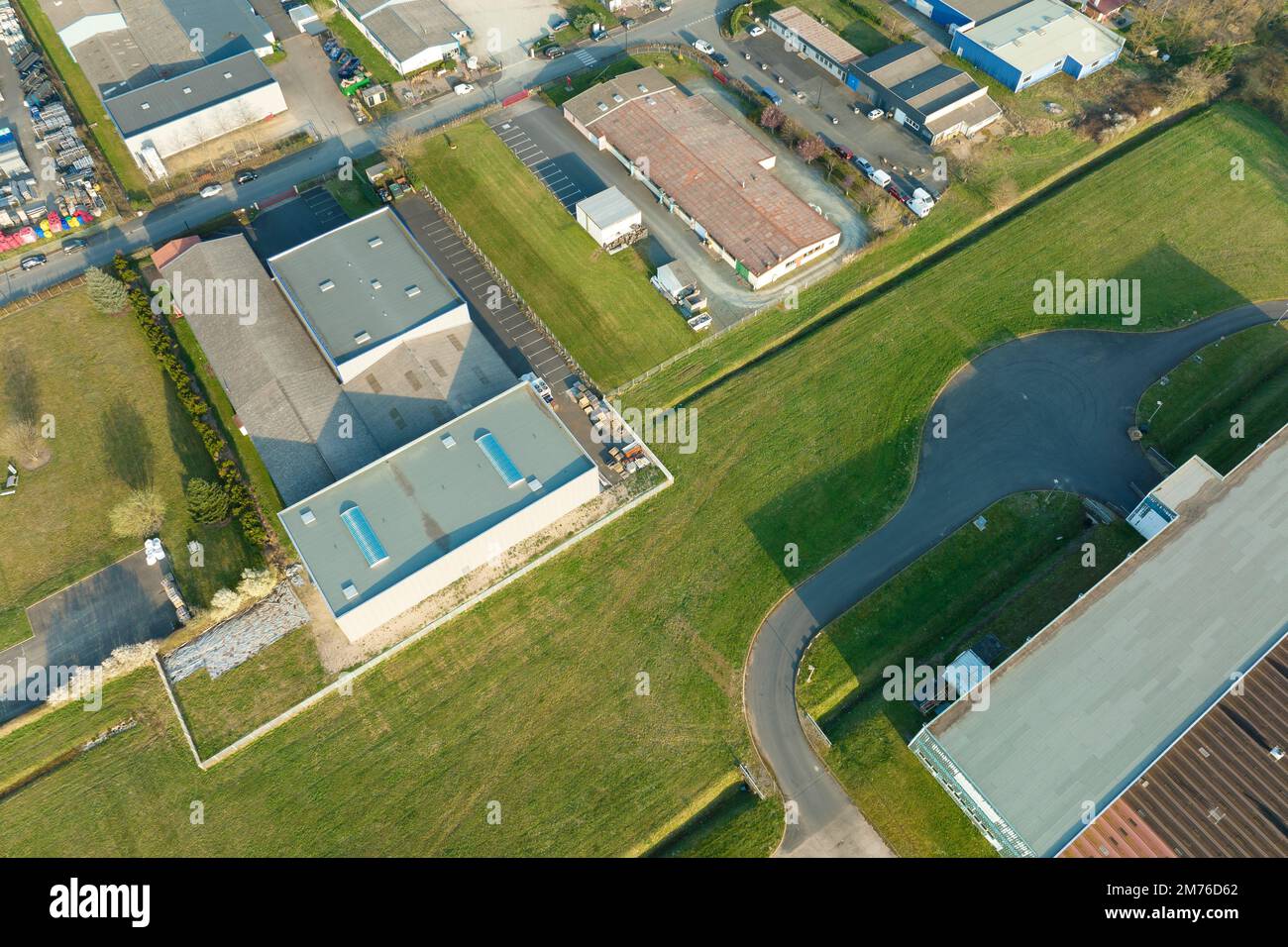 Aerial view of new factory building for producing and shipping of ...