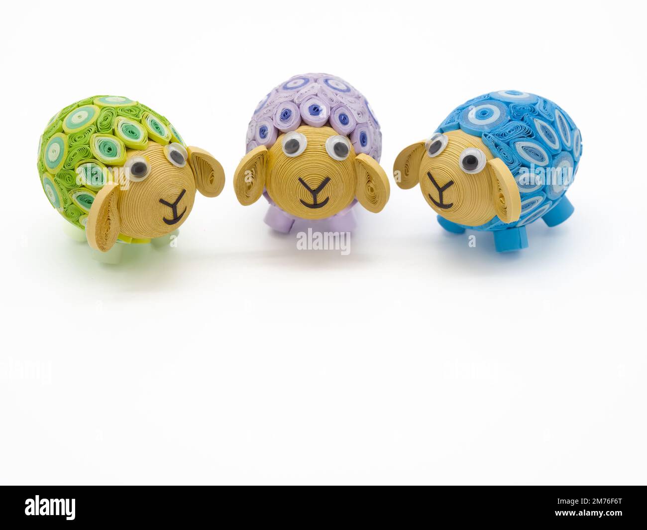 Lime green, lavender, and turquoise quill art lambs with googly eyes ...