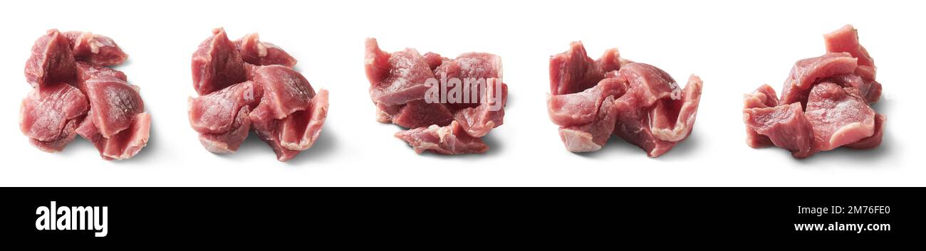 pile of fresh raw beef, set of chopped meat in different angles ...