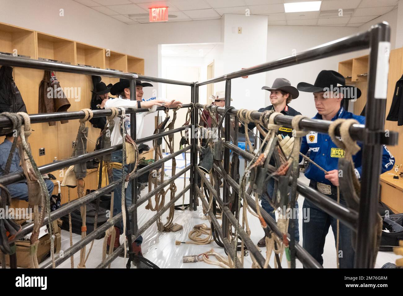 New York, New York, USA. 7th Jan, 2023. Bull Riders prep their straps ...