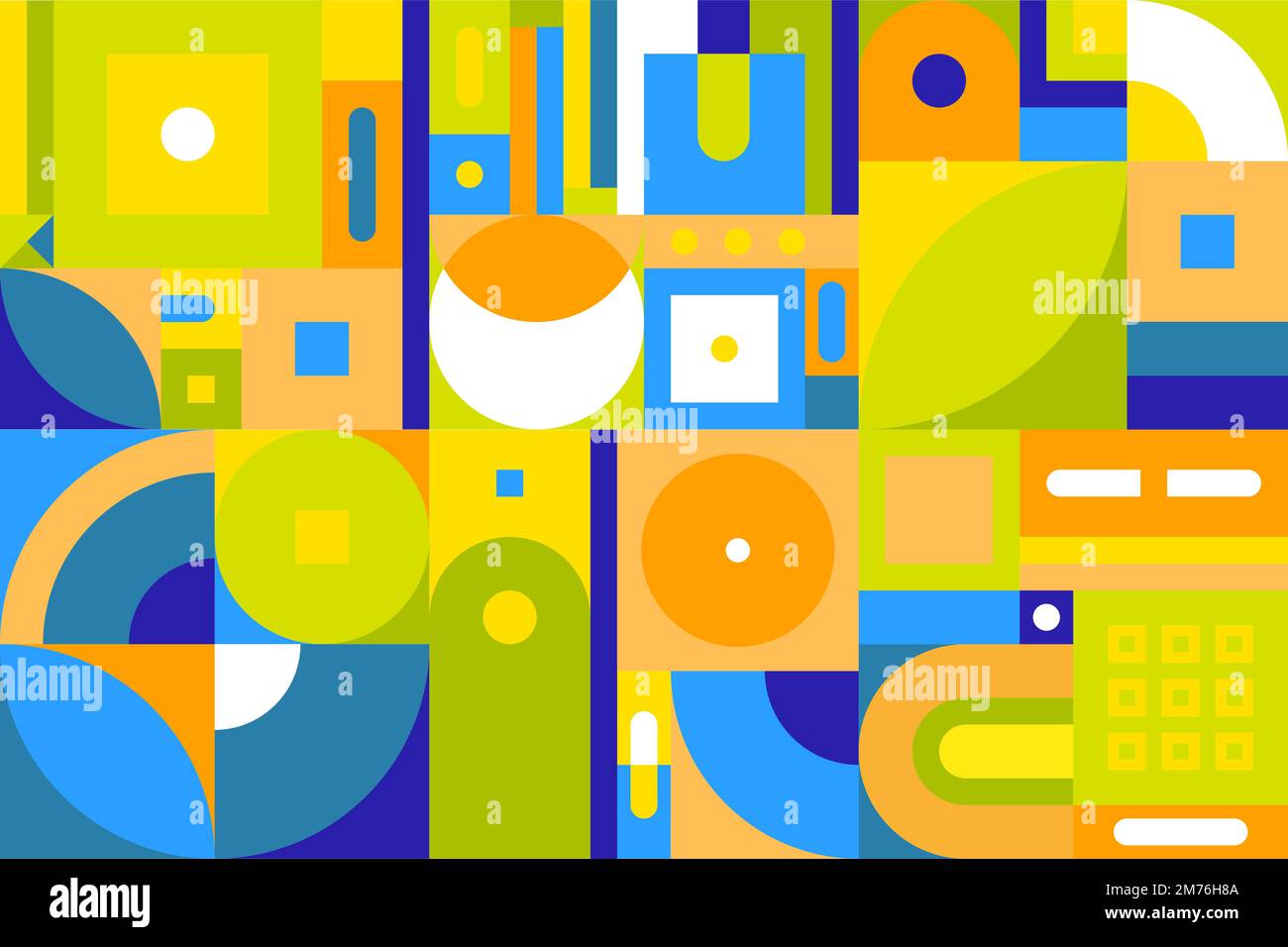 Geometric pattern. Bauhaus style. Basic forms. Green, blue and yellow ...