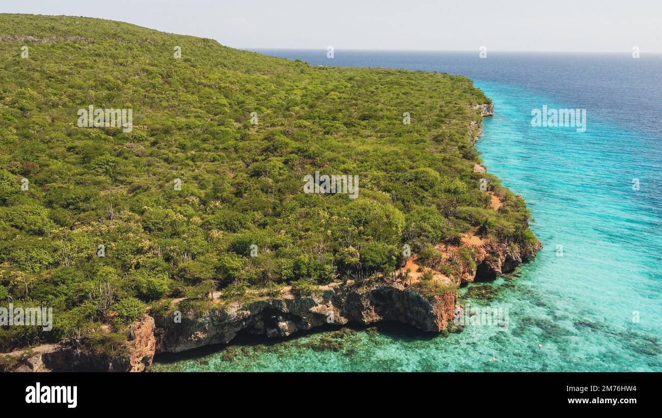 An aerial view of the beautiful beach in Curacao during summer Stock ...