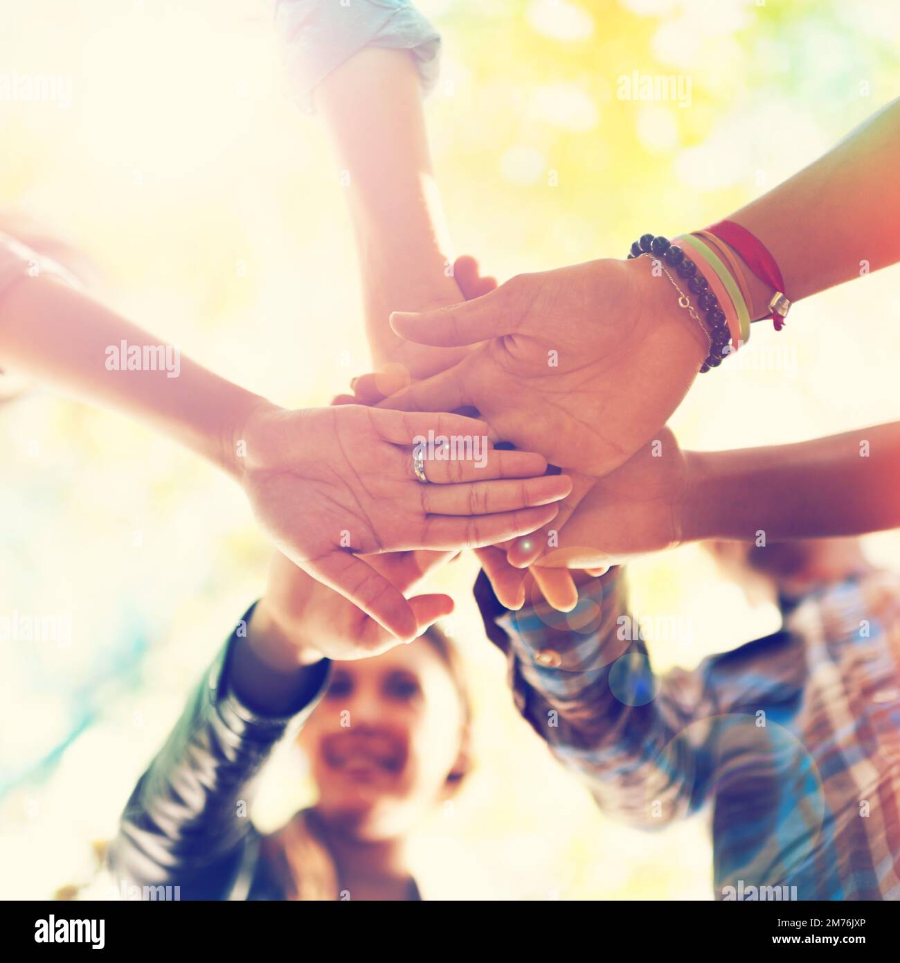 Summer is fun with friends around. A group of friends standing in a ...