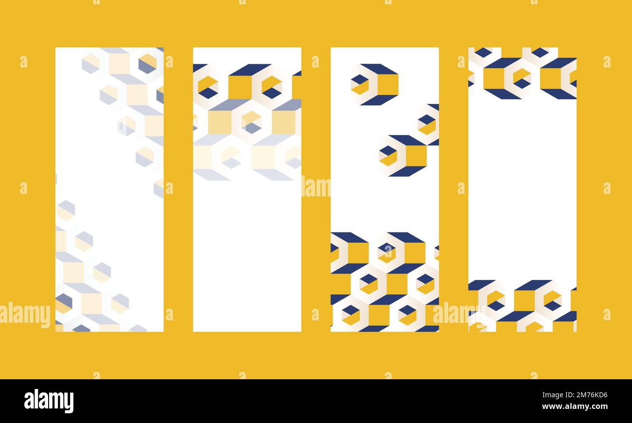 3D yellow and blue hexagonal patterned banner vectors set Stock Vector ...