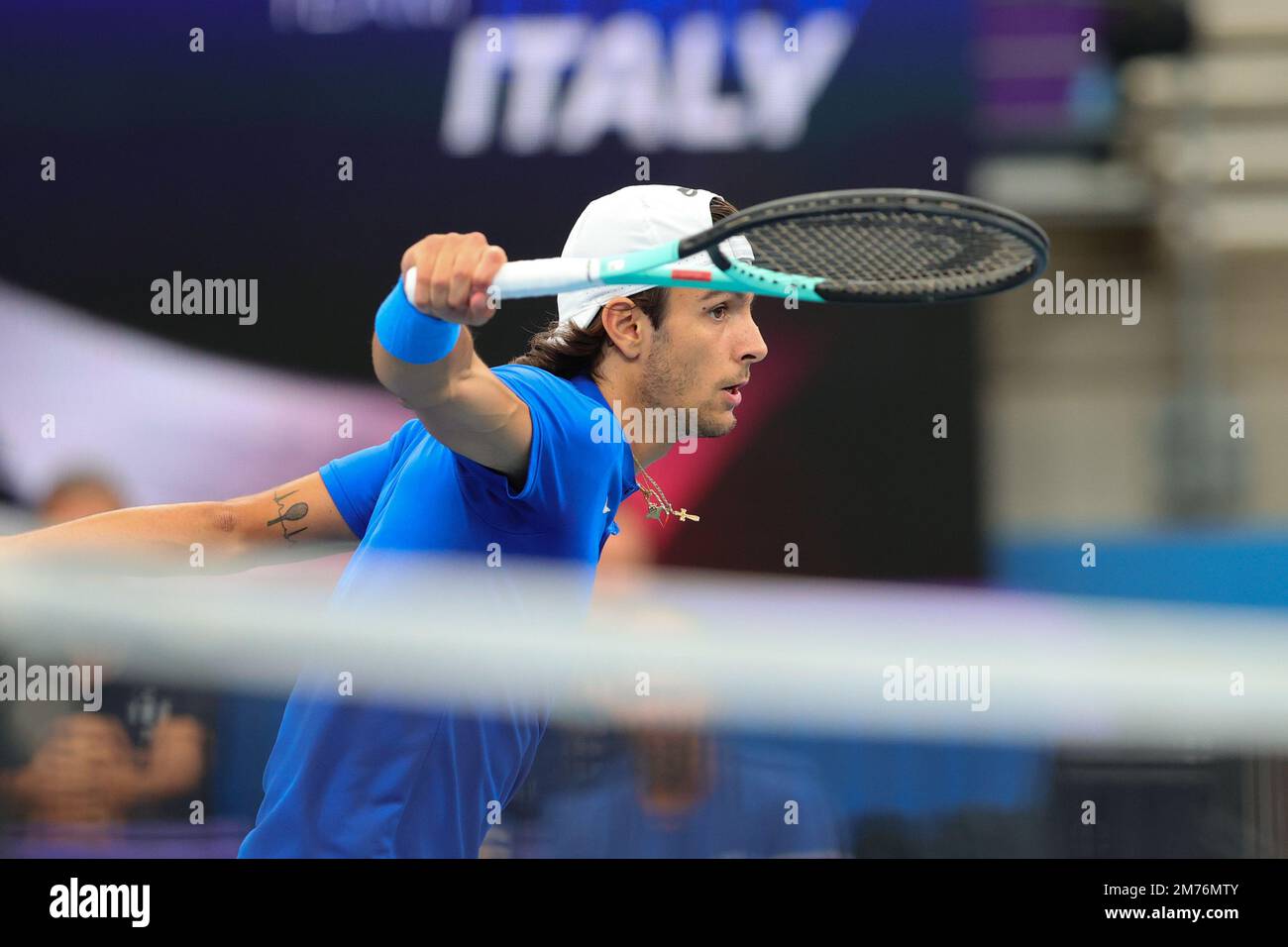 Sydney, Australia. 08th Jan, 2023. Lorenzo Musetti of Italy plays a ...