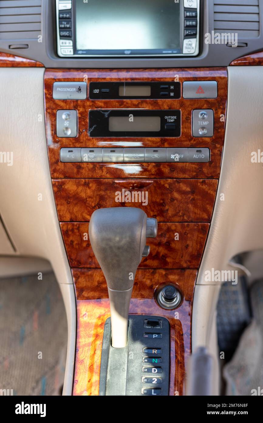 Car's climate control panel with wood trim closeup Stock Photo - Alamy