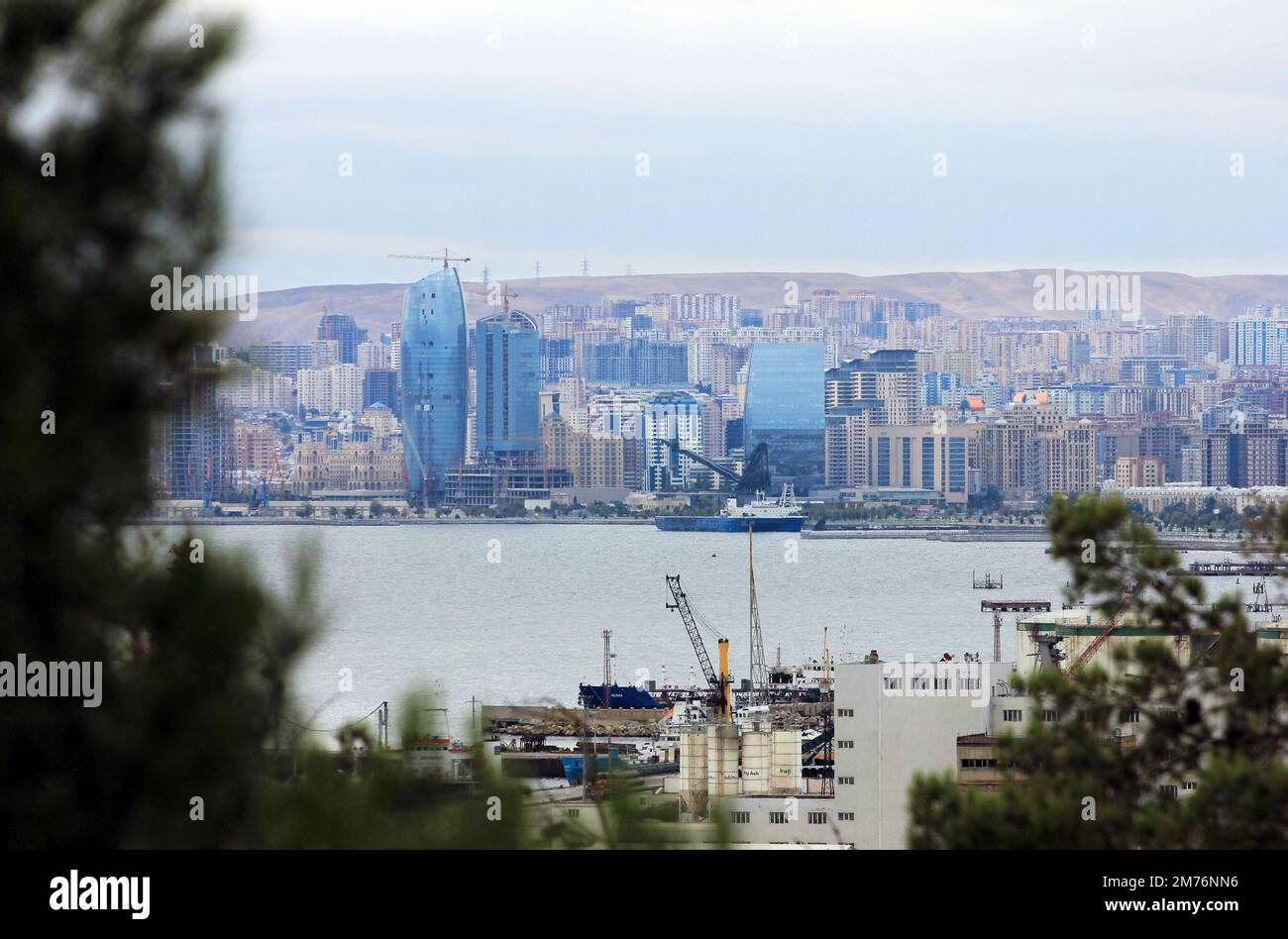 Beautiful port city of Baku with mountains. Azerbaijan Stock Photo - Alamy