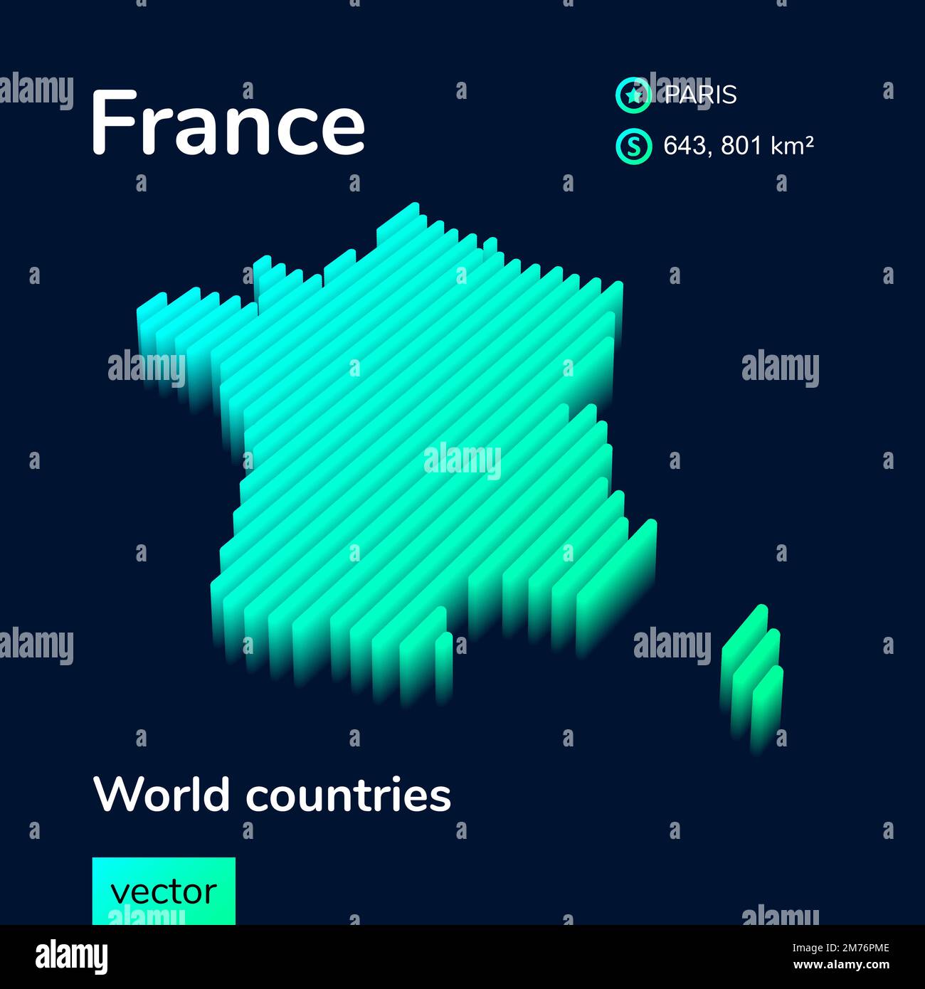 Stylized striped vector isometric 3d map of France Stock Vector Image ...