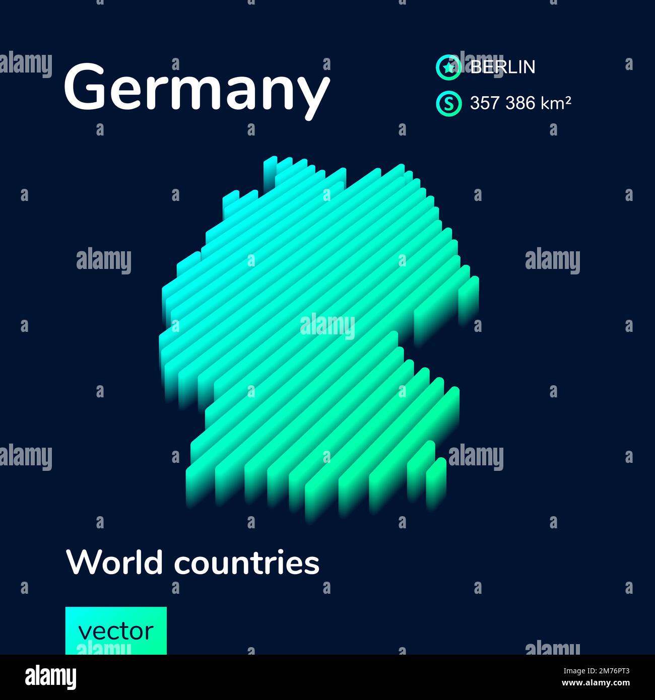 3D Map of Germany. Stylized striped neon isometric vector Germany map ...