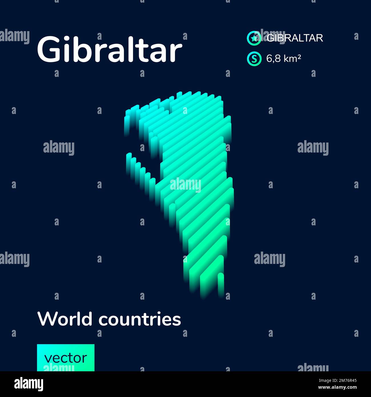 3D map of Gibraltar. Stylized striped vector isometric Map of Gibraltar ...