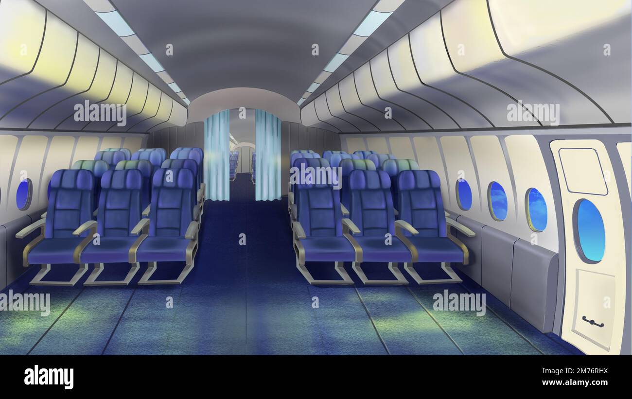Interior of the Passenger cabin of an airliner. Digital Painting ...