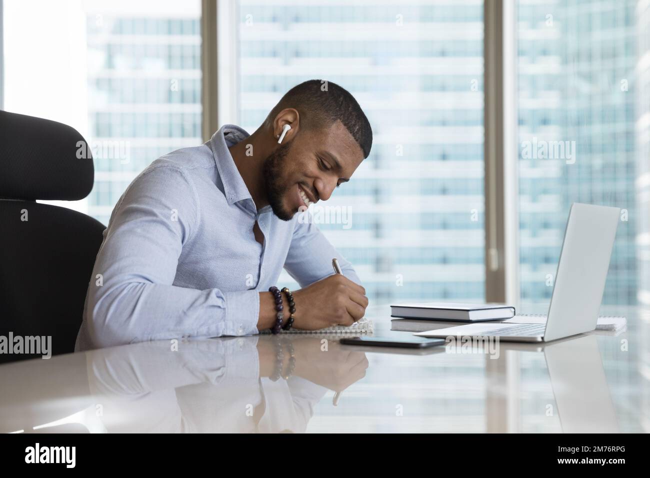 African man studying online take part in educational seminar Stock ...