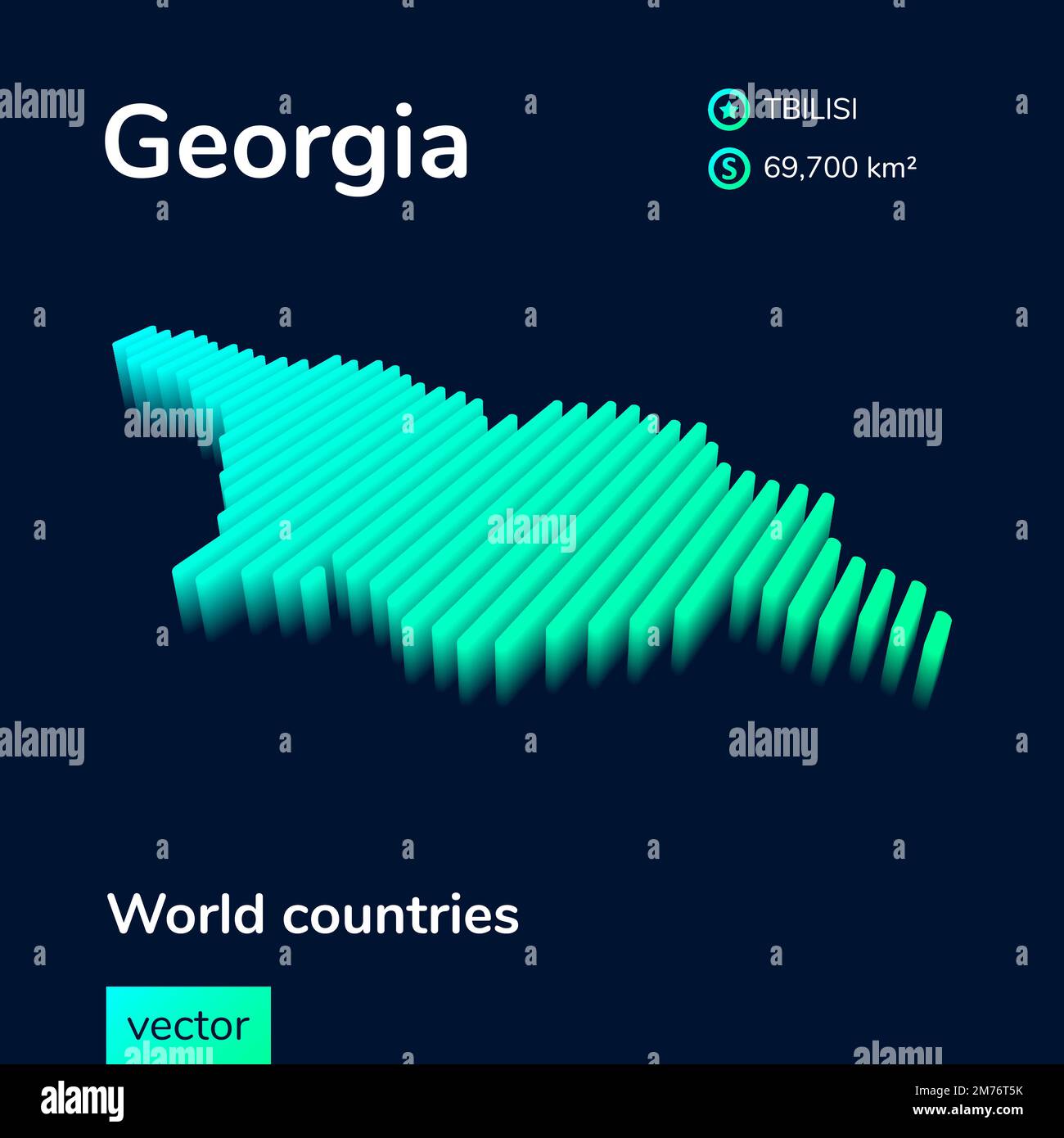 3D map of Georgia. Stylized striped vector map of Georgia is in green ...