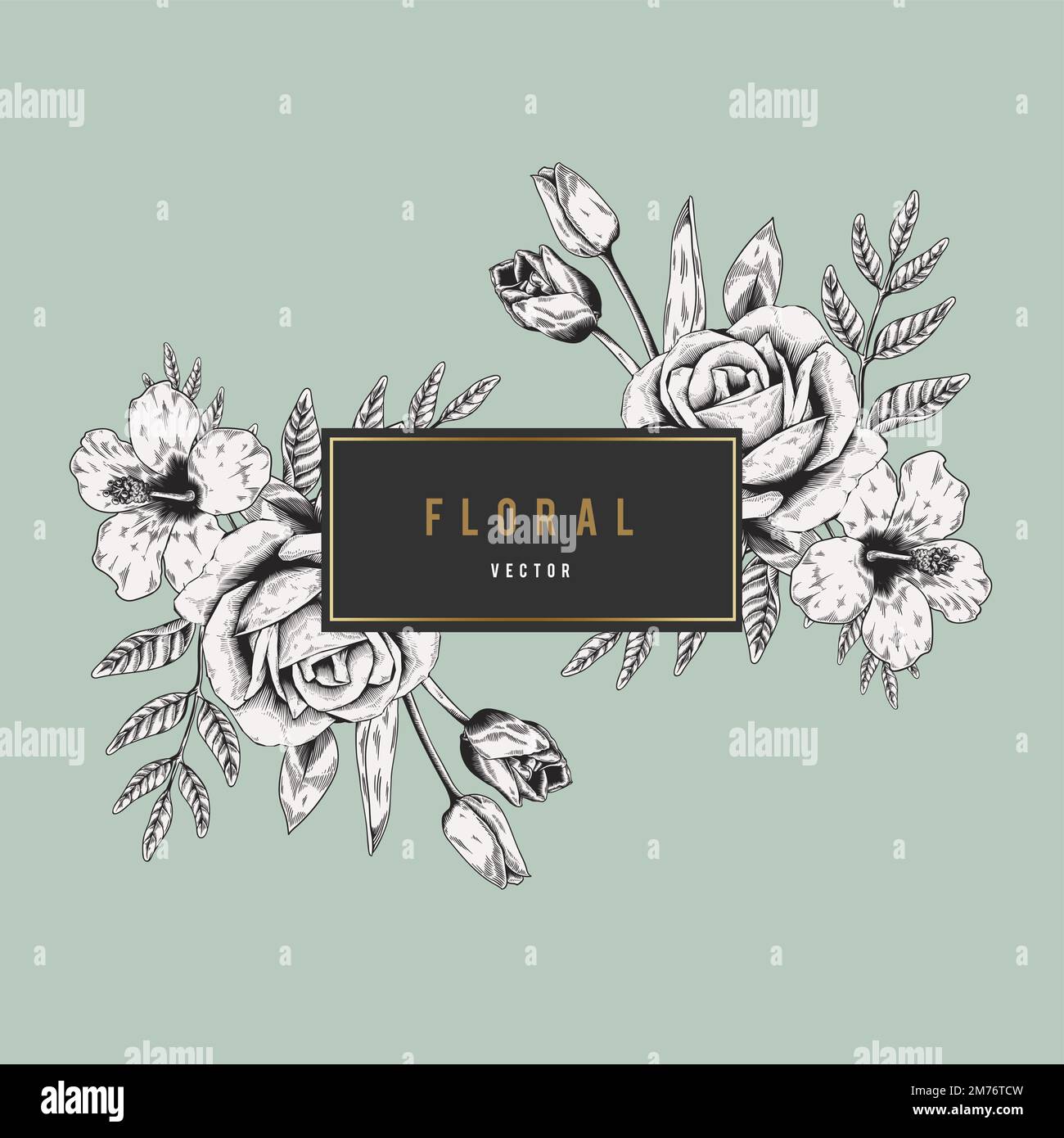 Hand drawn floral rectangle badge vector Stock Vector Image & Art - Alamy