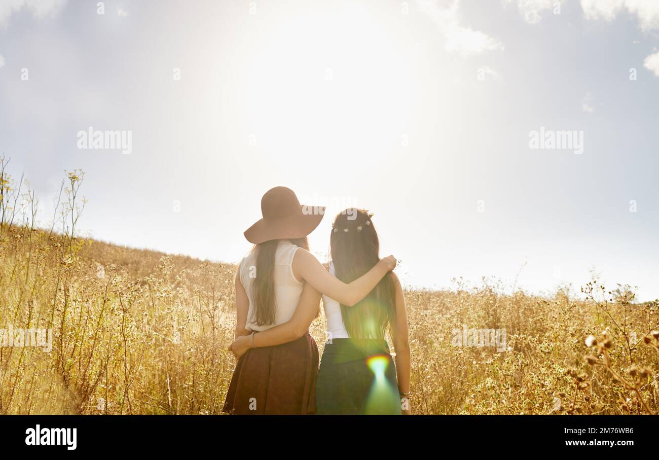 Together they walked off into the sunset. Two beautiful young friends ...